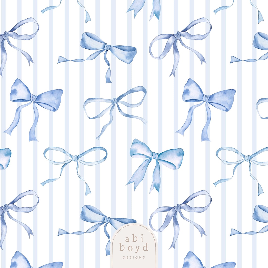 Blue Stripe Bow Seamless Pattern, Coquette Bow Repeating Pattern ...