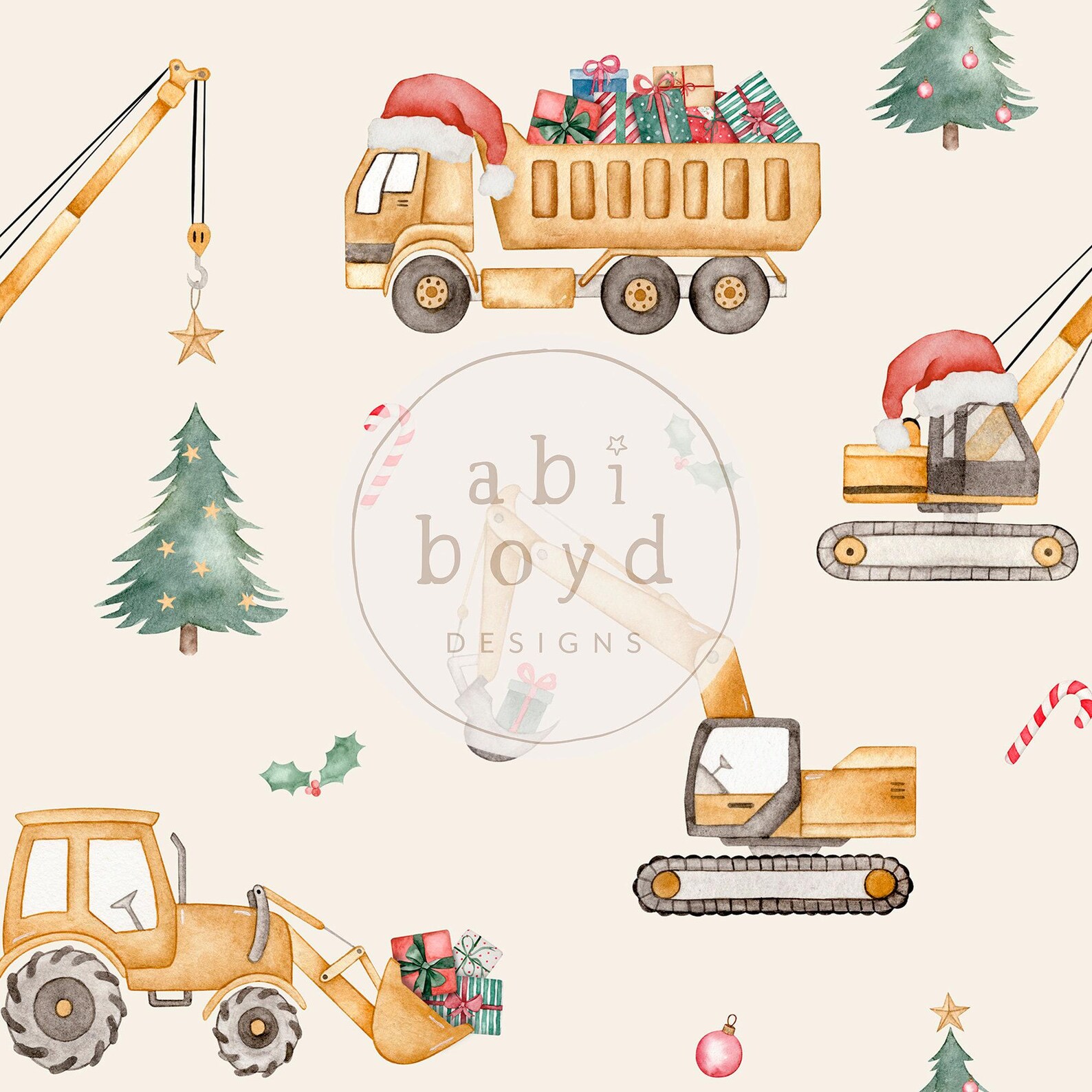 Christmas Construction Seamless File, Xmas Digger Repeating Pattern, I ...