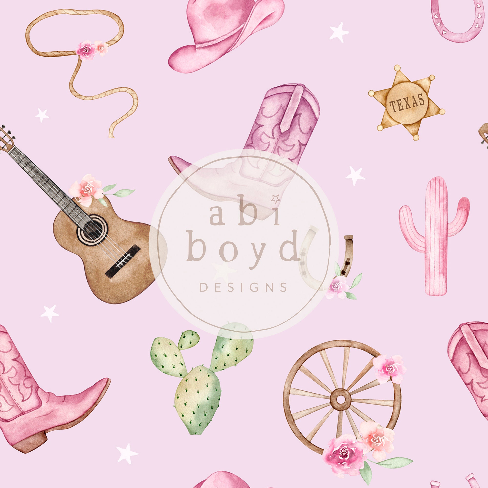 Pink Western Seamless Pattern, Hand Painted Boho Cowgirl Fabric Design ...