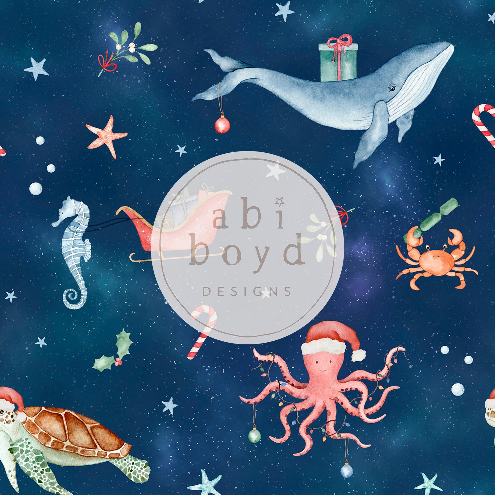 Nautical Christmas Seamless File, Xmas Under the Sea Repeating Pattern ...