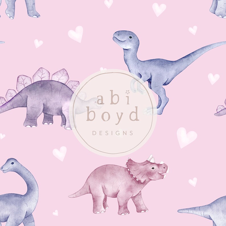 Girly Dinosaur Seamless Pattern, Pink Dino Repeating Pattern, Cute ...