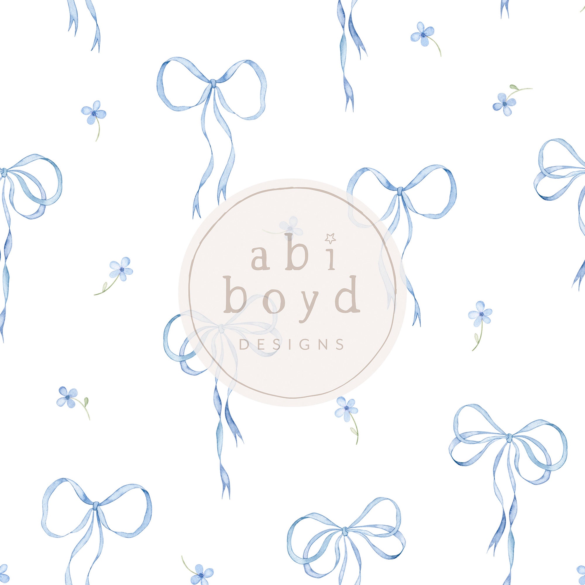 Blue Bow Seamless Pattern, Dainty Flowers Repeating Pattern, Watercolor ...