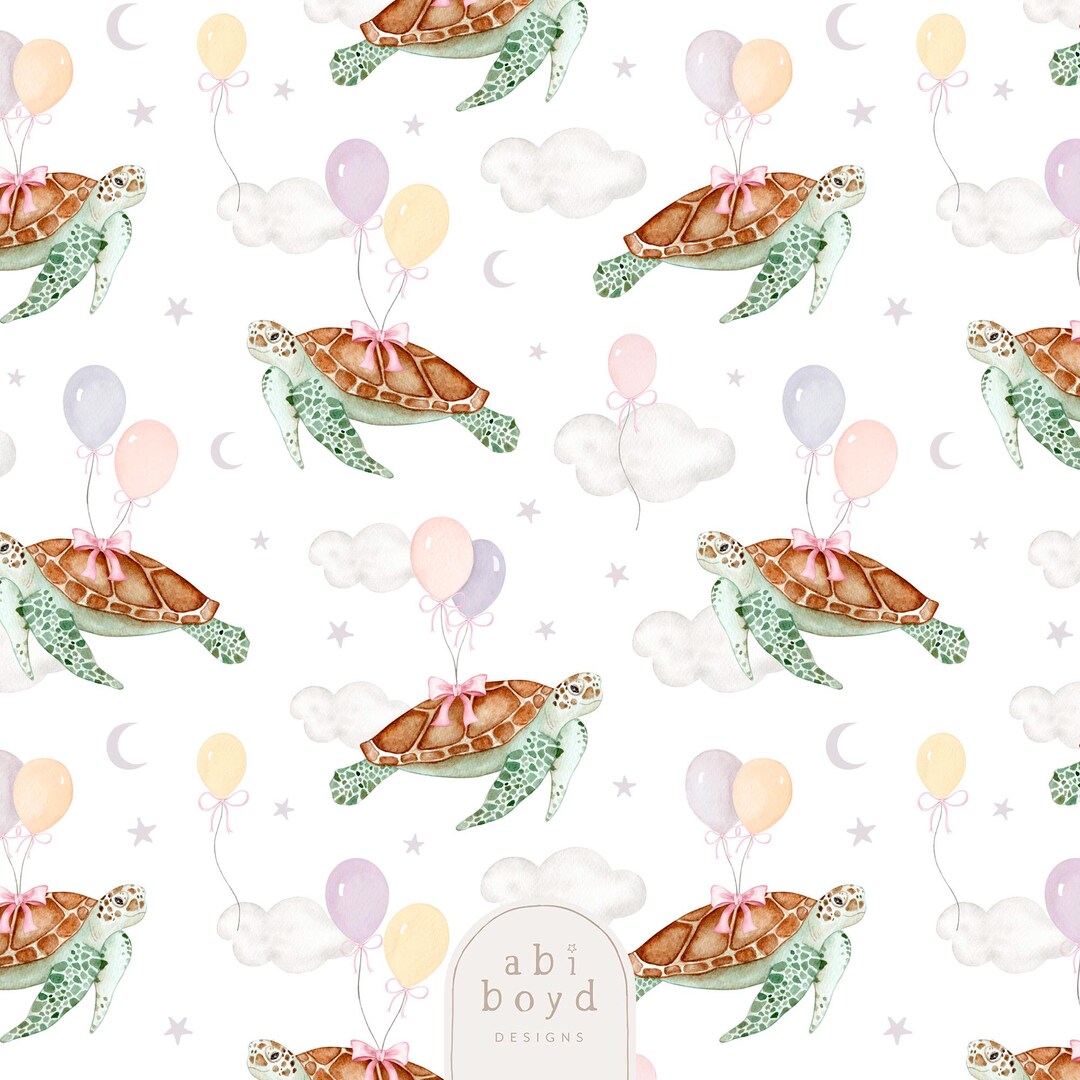 Girls Coastal Theme Birthday Seamless Pattern, Turtle Birthday ...