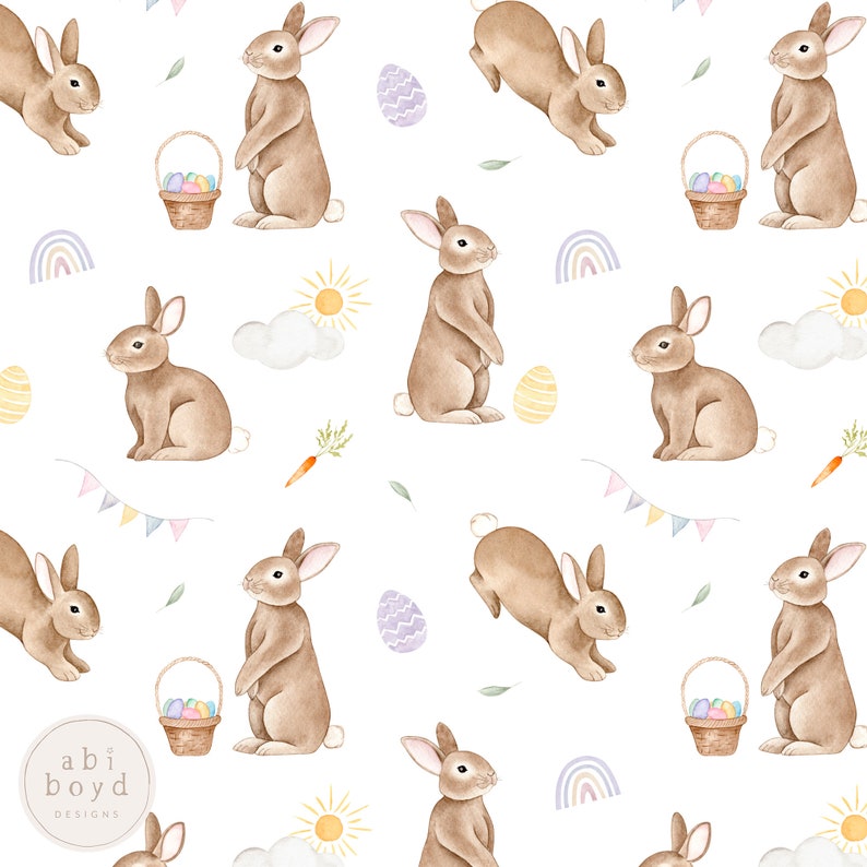 Easter Bunny Seamless Pattern, Cute Rabbit Repeating Pattern, Spring ...