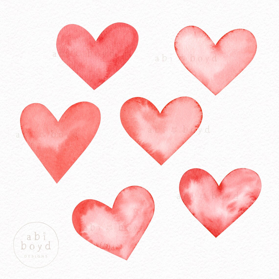 Watercolor Red Hearts Clipart Set, Hand-painted Love Heart Png ...