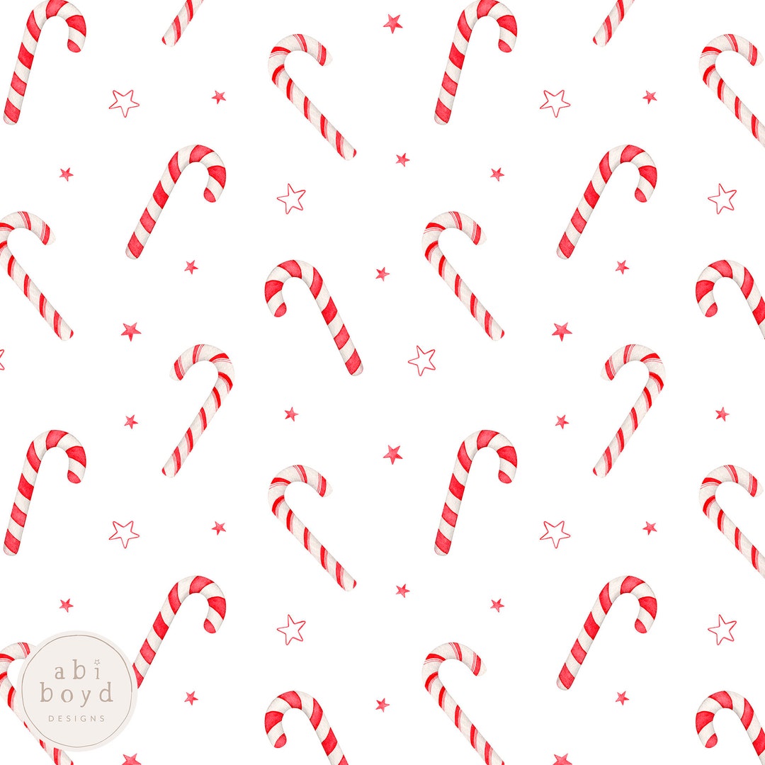Candy Cane Fabric Design, Christmas Seamless Pattern for Commercial Use ...