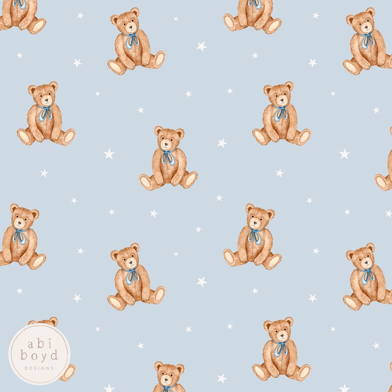 Teddy Bear Seamless Pattern, Simple Boys Teddy Repeating Pattern, Blue ...