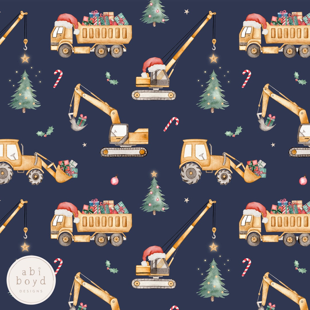Christmas Construction Seamless File, Xmas Digger Repeating Pattern, I Dig Christmas Fabric ...