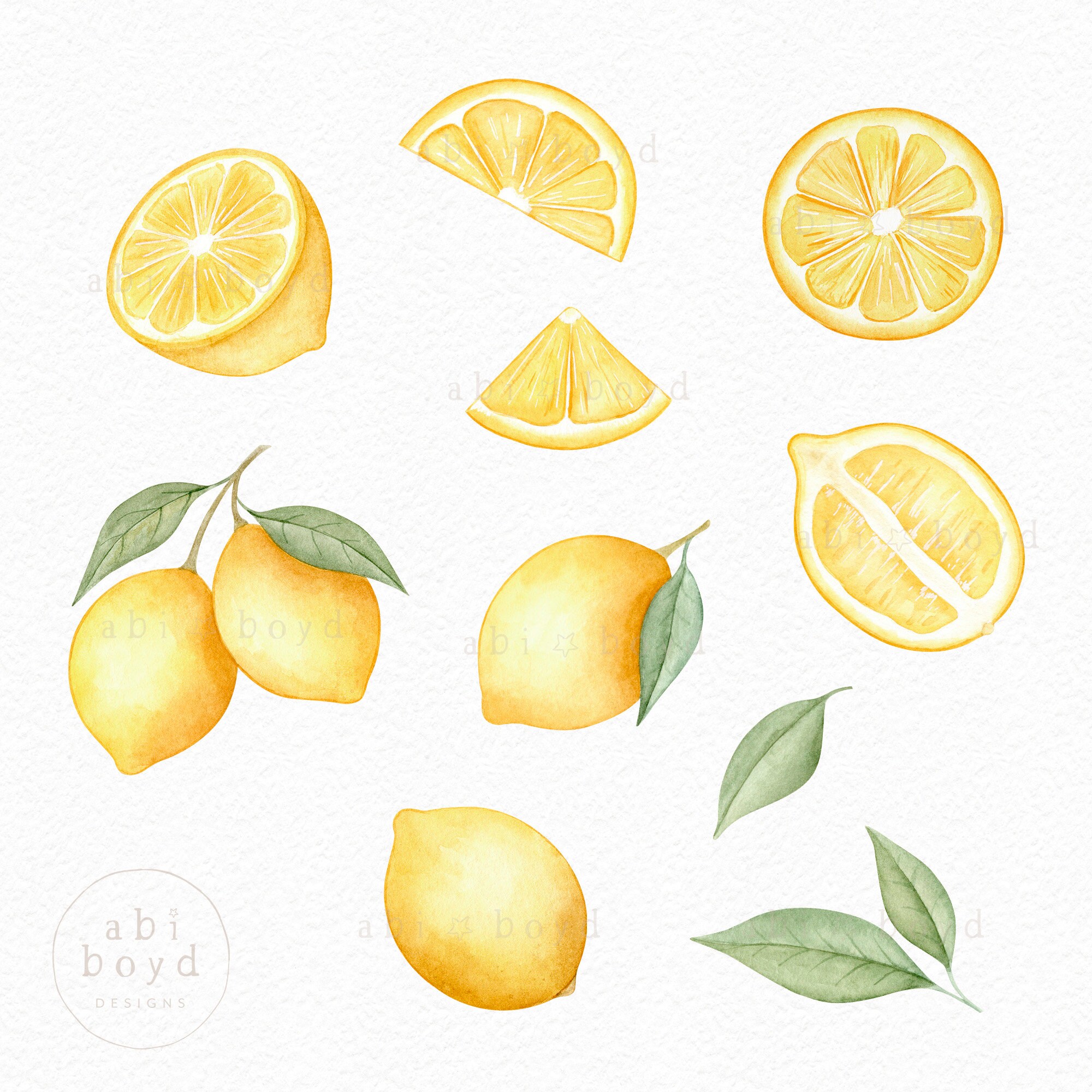 Watercolor Lemons Clipart Set, Hand-painted Lemon PNG, Fruit Clipart ...