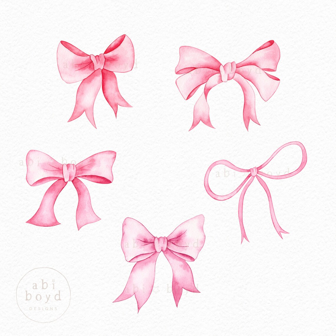 Watercolor Pink Bow Clipart Set, Hand-painted Ribbon Png, Soft Pink Bow ...