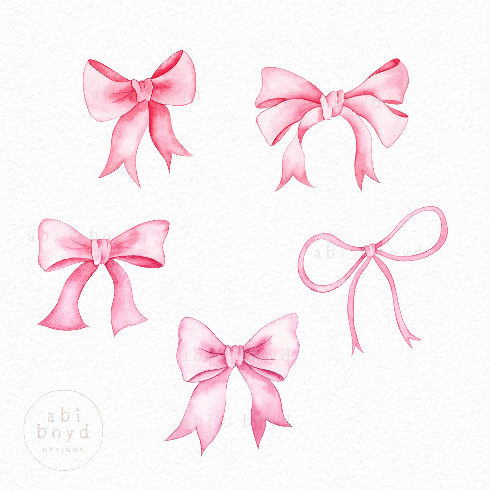 Watercolor Pink Bow Clipart Set, Hand-painted Ribbon Png, Soft Pink Bow ...
