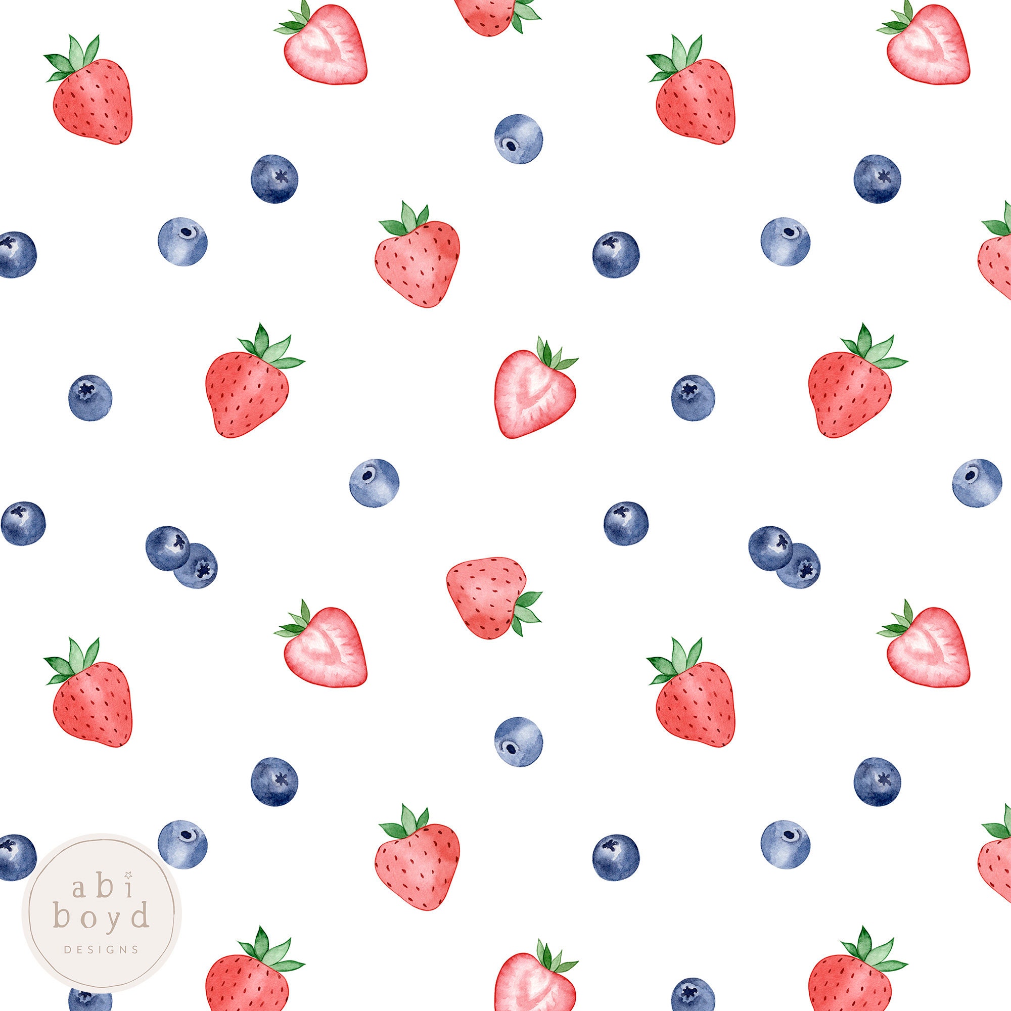 Summer Berries Seamless Pattern, Strawberry Fabric Design, Strawberries and Blueberries ...
