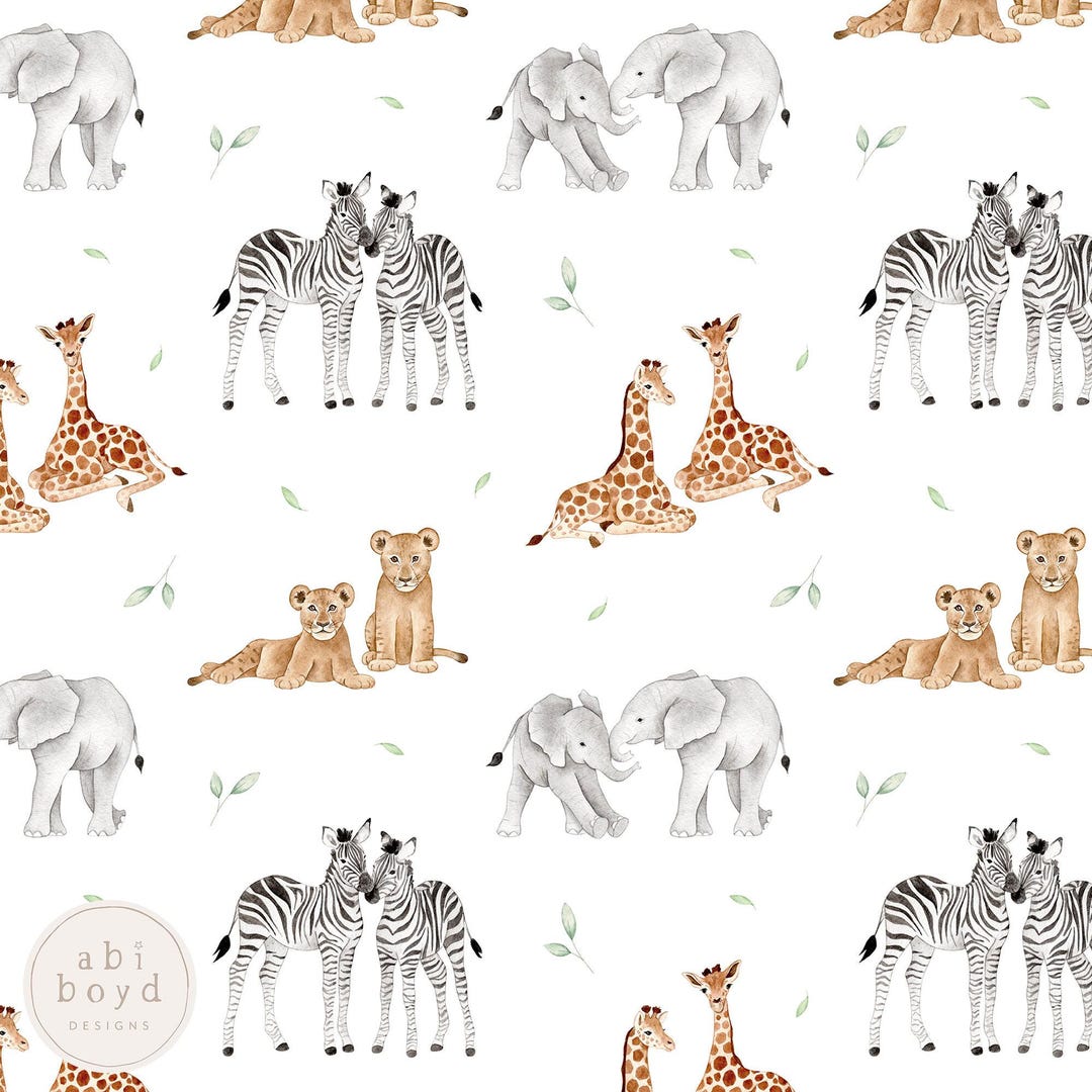 Baby Safari Pattern, Twin or Siblings Design, Watercolour Repeat Tile ...