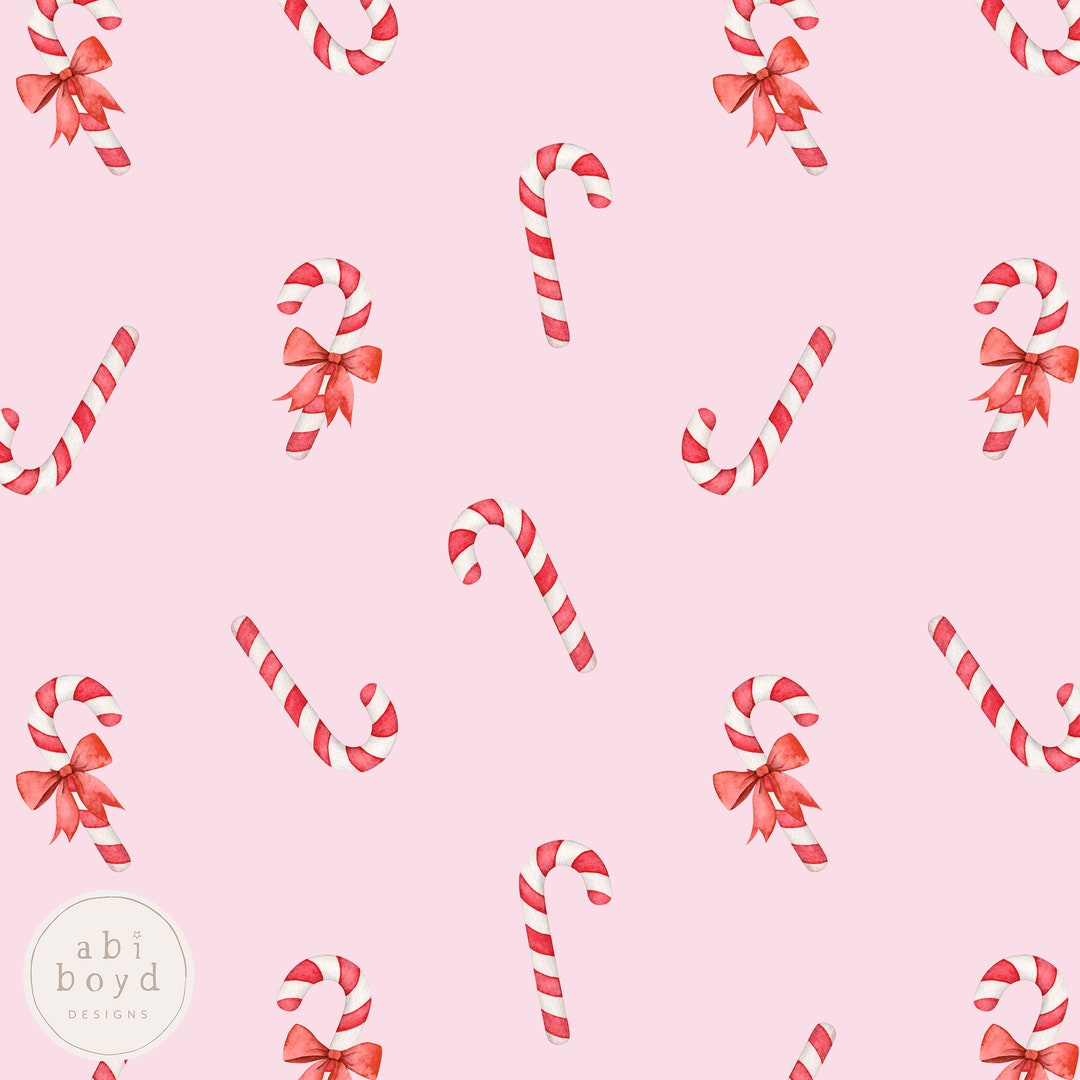 Christmas Candy Cane Seamless Pattern, Pink Candy Repeating Pattern ...