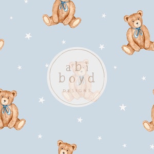 Teddy Bear Seamless Pattern, Simple Boys Teddy Repeating Pattern, Blue Teddies Fabric Design for ...