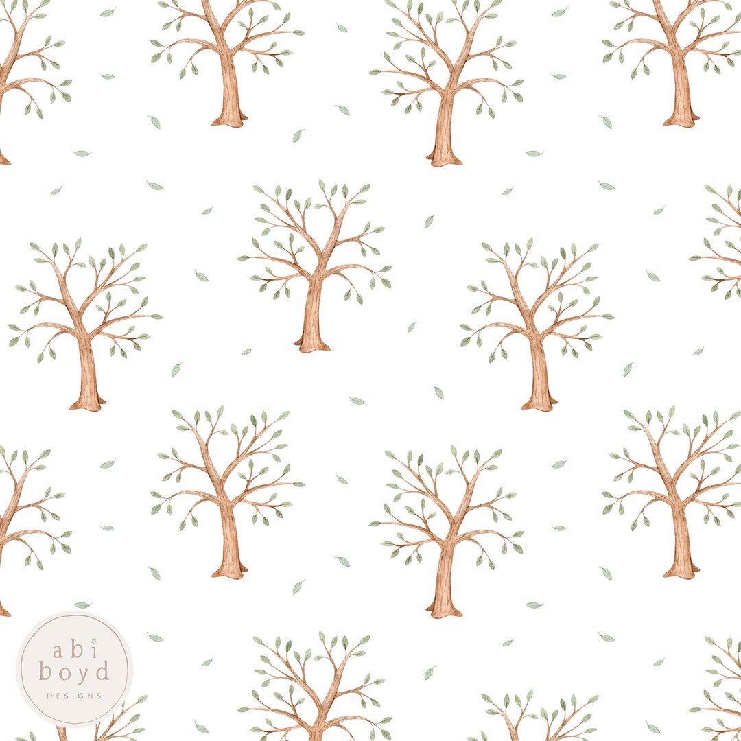 Simple Nursery Seamless Pattern, Botanical Tree Repeating Pattern ...