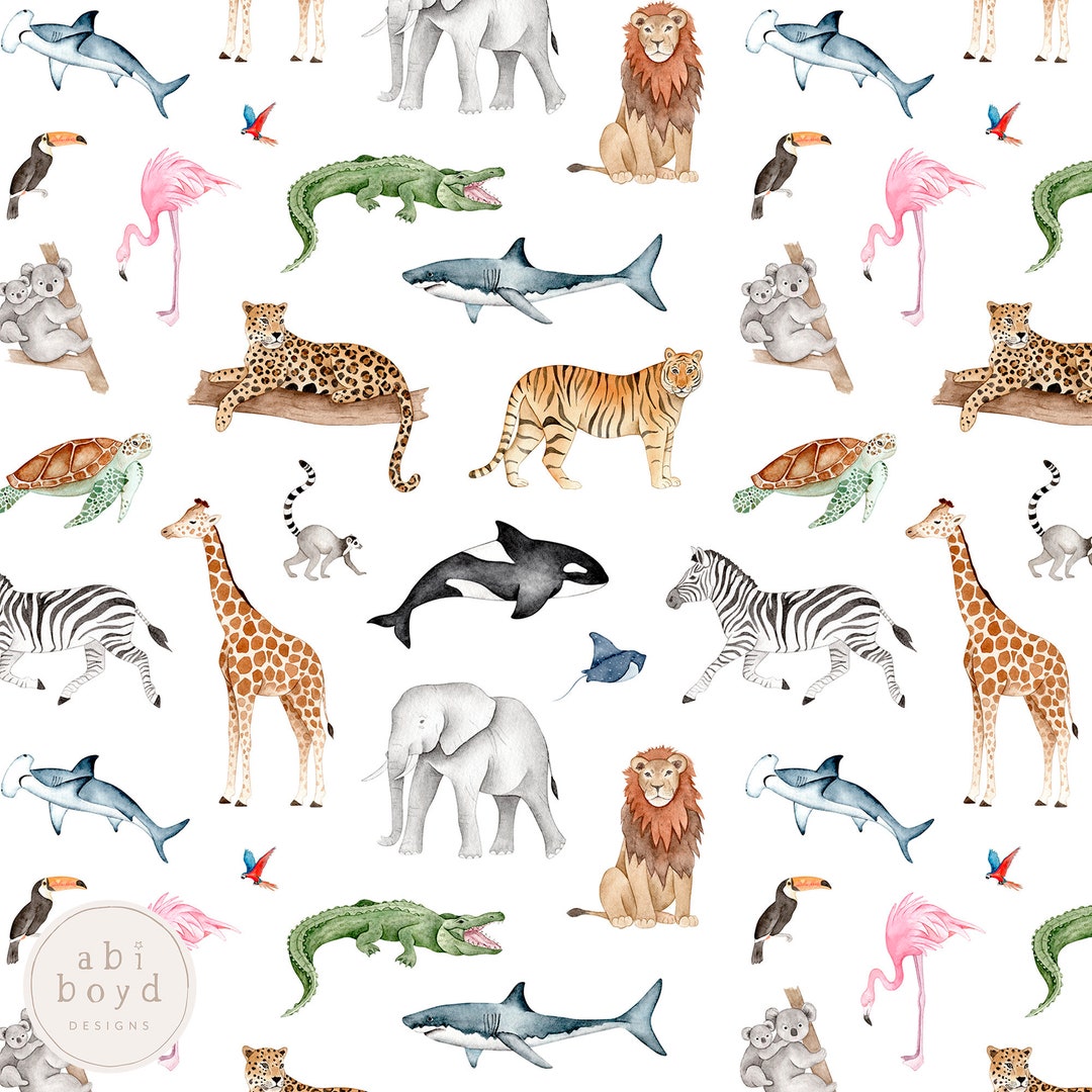 Zoo Animals Seamless Pattern, Safari Animals Repeating Pattern, Animal ...