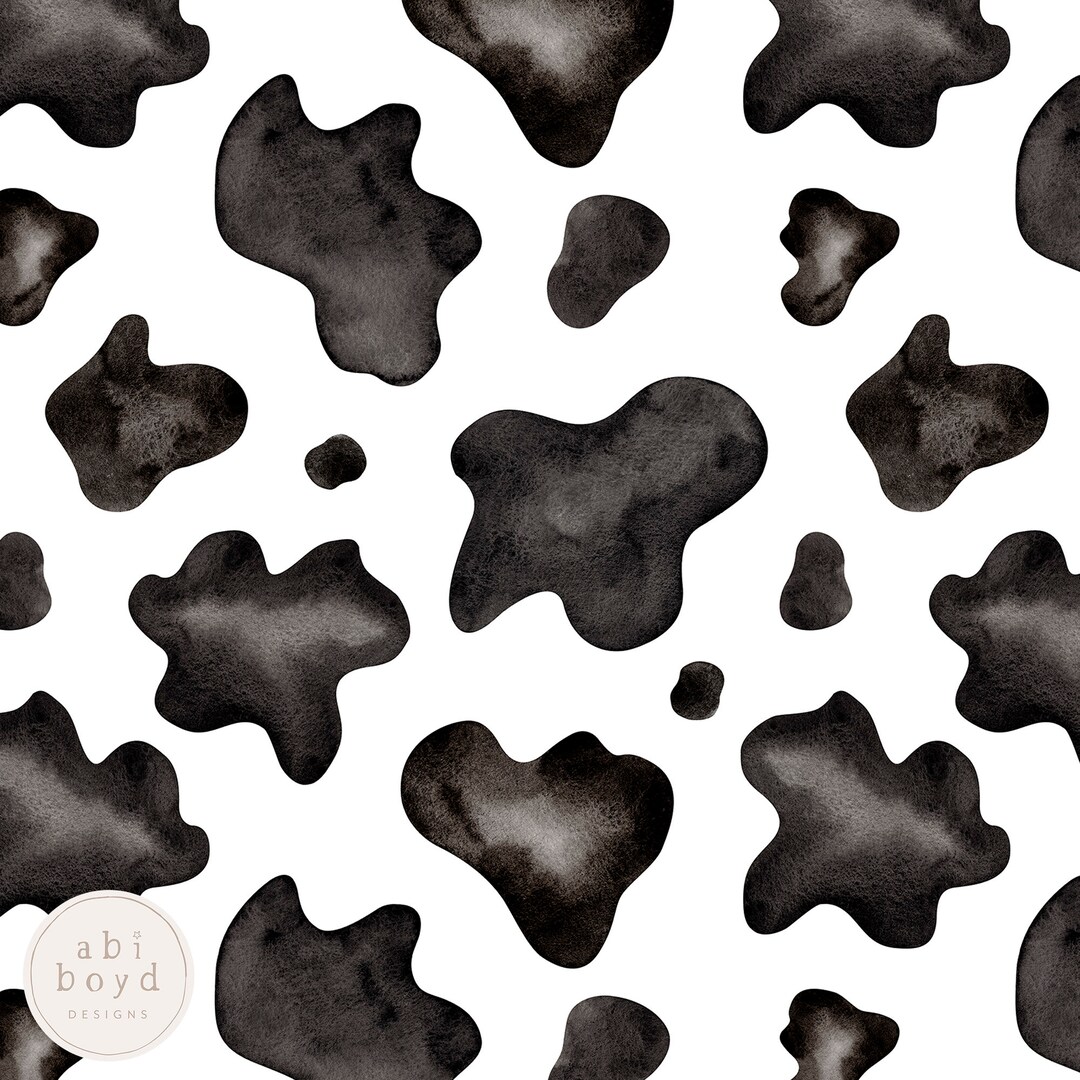 Cow Print Seamless Pattern, Watercolor Black Cow Hide Repeating Pattern ...