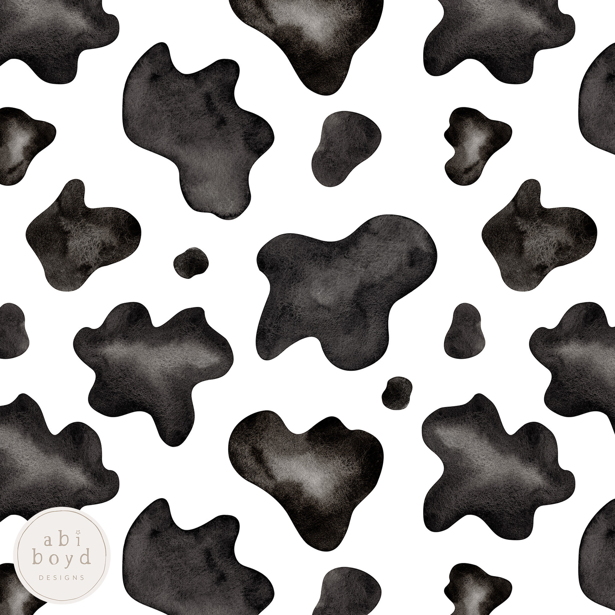 Cow Print Seamless Pattern, Watercolor Black Cow Hide Repeating Pattern ...
