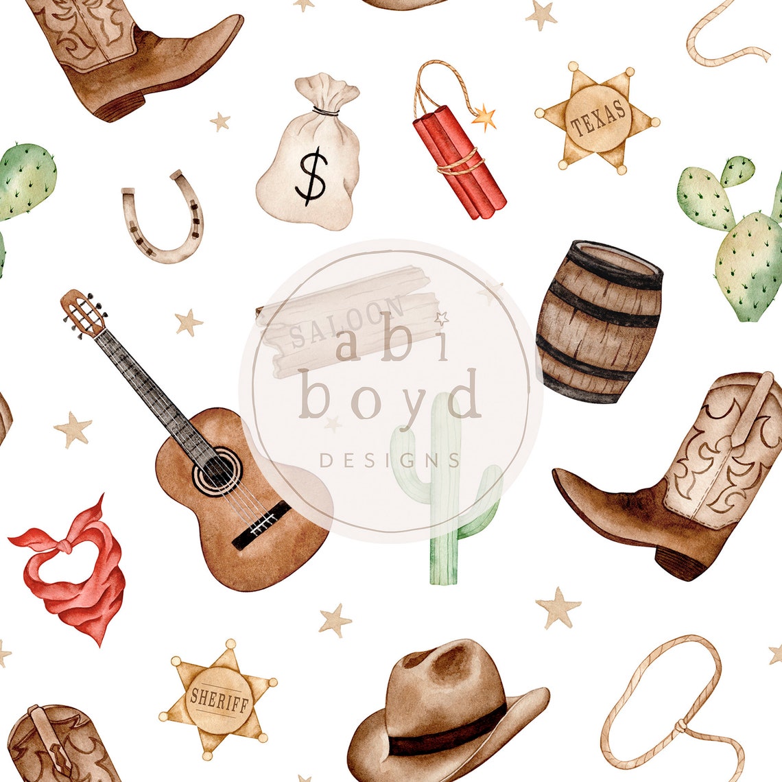 Seamless Western Cowboy Boot Pattern, Wild West Fabric Design, Texas ...