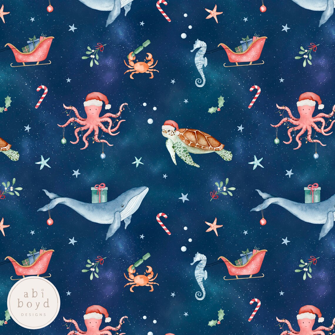 Nautical Christmas Seamless File, Xmas Under the Sea Repeating Pattern ...