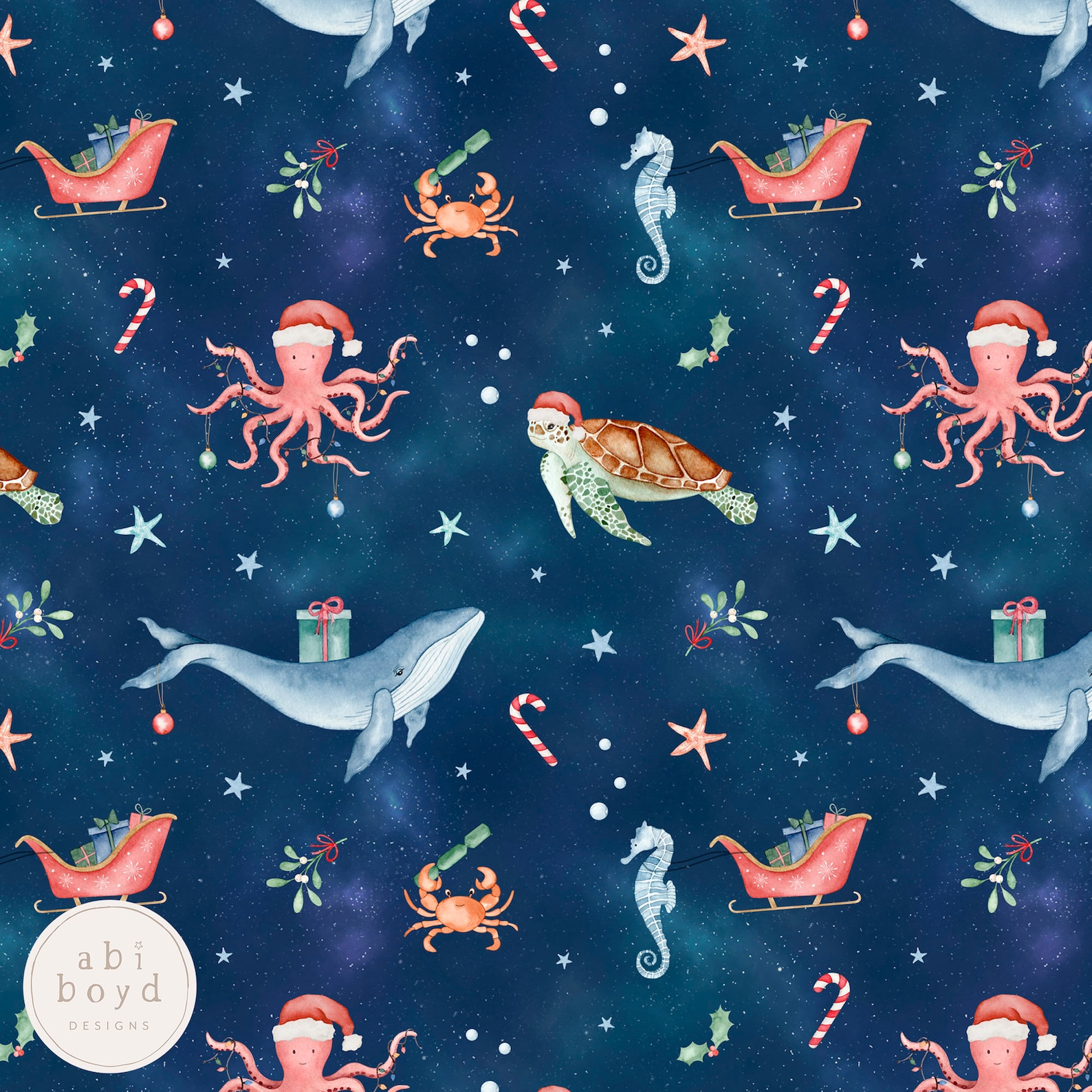 Nautical Christmas Seamless File, Xmas Under the Sea Repeating Pattern ...