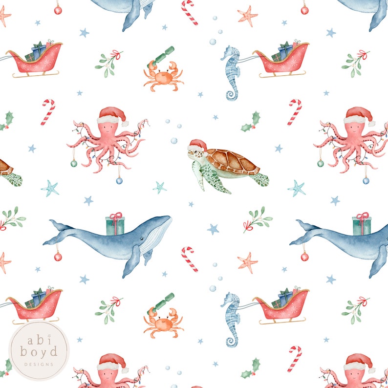 Coastal Christmas Seamless File, Xmas Under the Sea Repeating Pattern ...