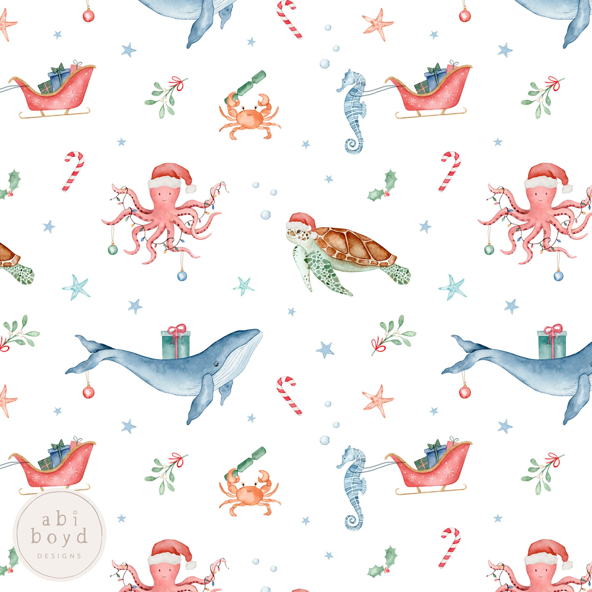 Coastal Christmas Seamless File, Xmas Under the Sea Repeating Pattern ...