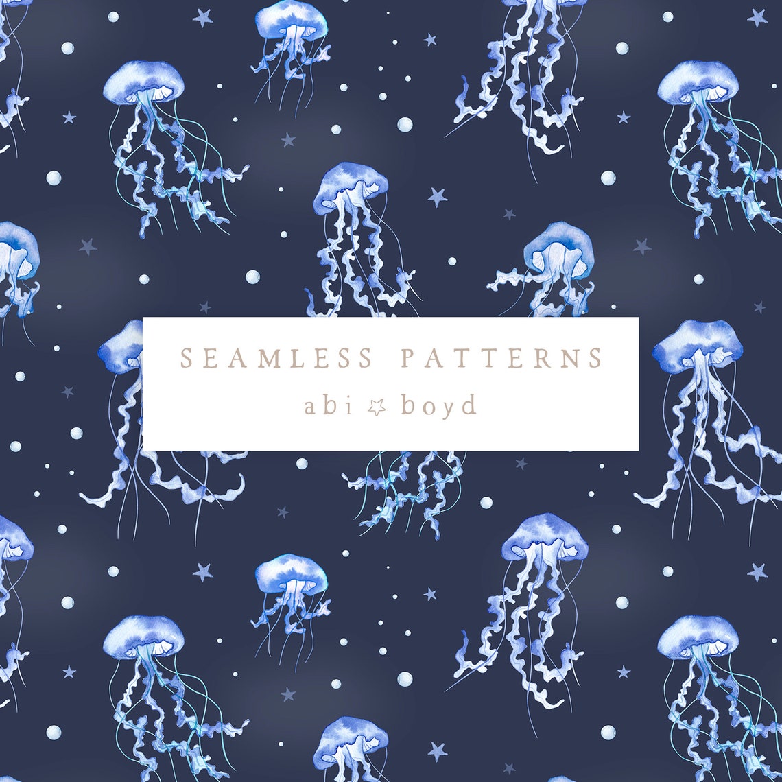 Blue Jellyfish Pattern, Ocean Theme Repeat Tile, Fabric Design, Summer ...