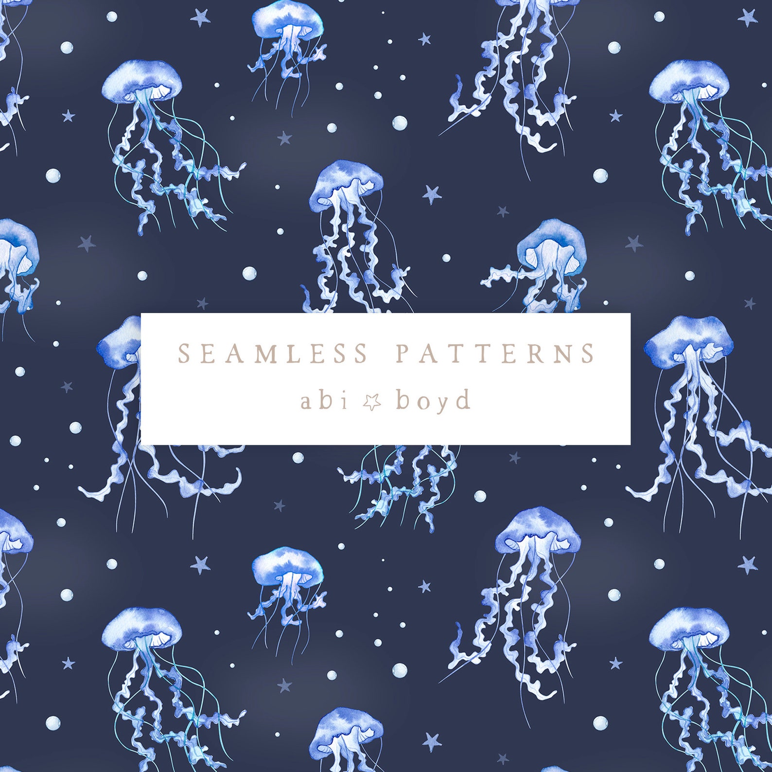 Blue Jellyfish Pattern, Ocean Theme Repeat Tile, Fabric Design, Summer ...