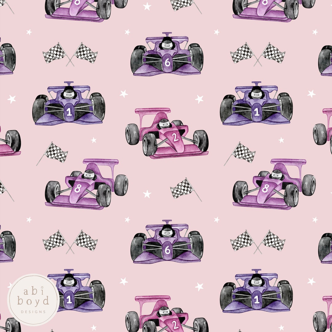 Watercolour Pink F1 Race Cars Seamless File | Girly Racing Repeating ...
