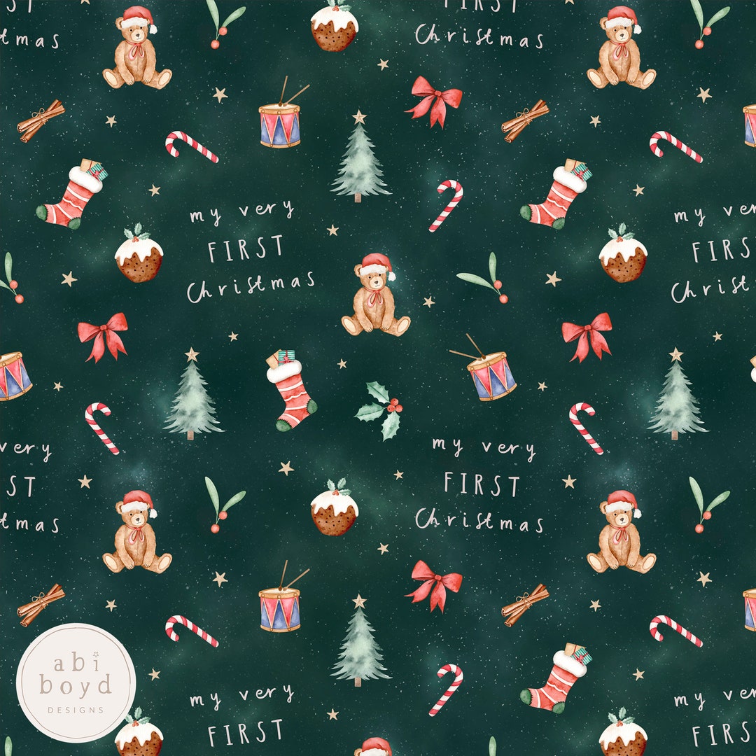 My First Christmas Seamless File, Cute Christmas Repeating Pattern ...