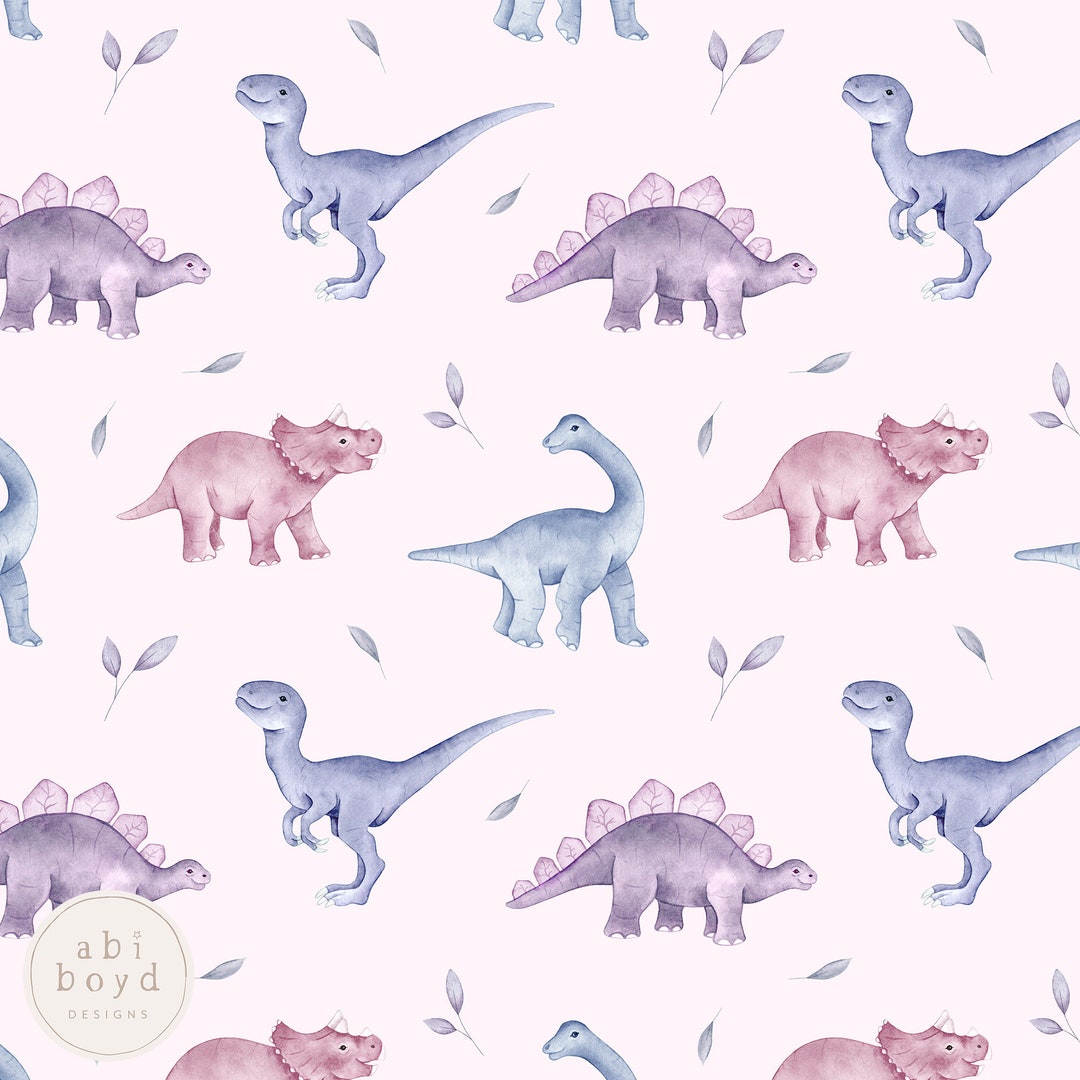 Girly Dinosaur Seamless Pattern, Baby Dino Repeating Pattern, Pink ...
