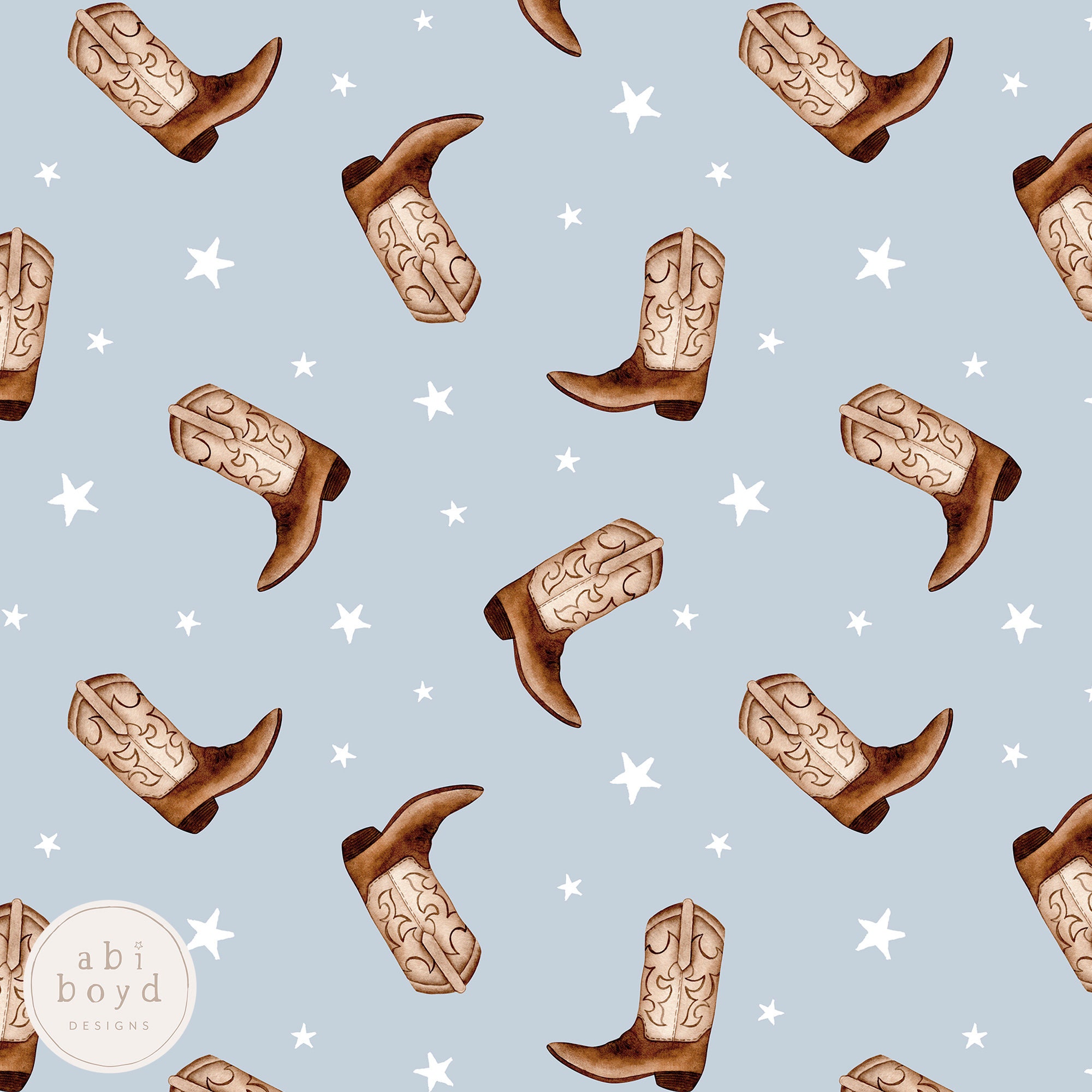 Seamless Blue Cowboy Boot Pattern, Watercolor Western Repeat Tile for ...