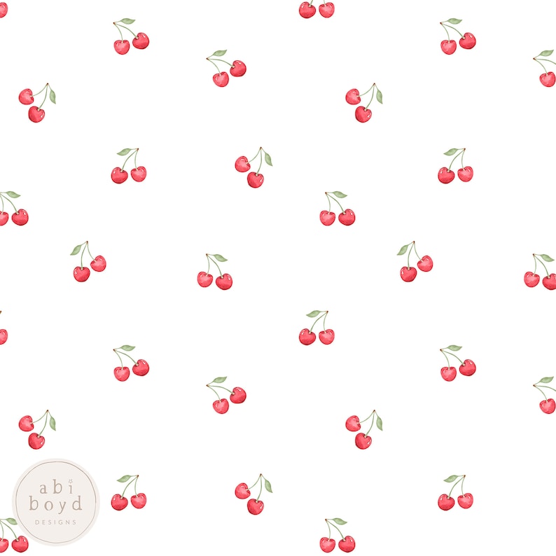 Simple Cherry Seamless Pattern, Dainty Cherries Repeating Pattern ...
