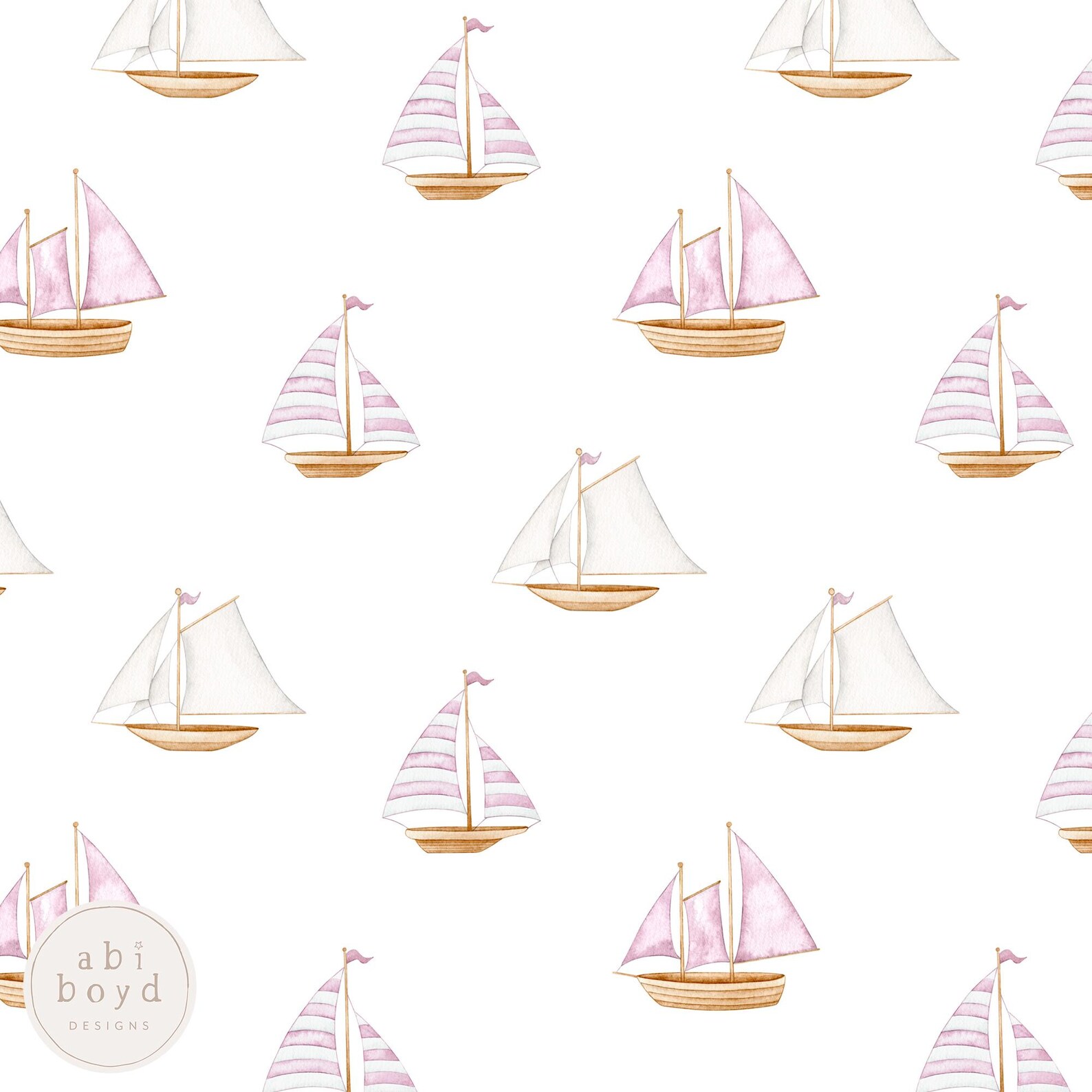 Cute Pink Sail Boat Seamless Pattern, Simple Girly Nautical Fabric ...