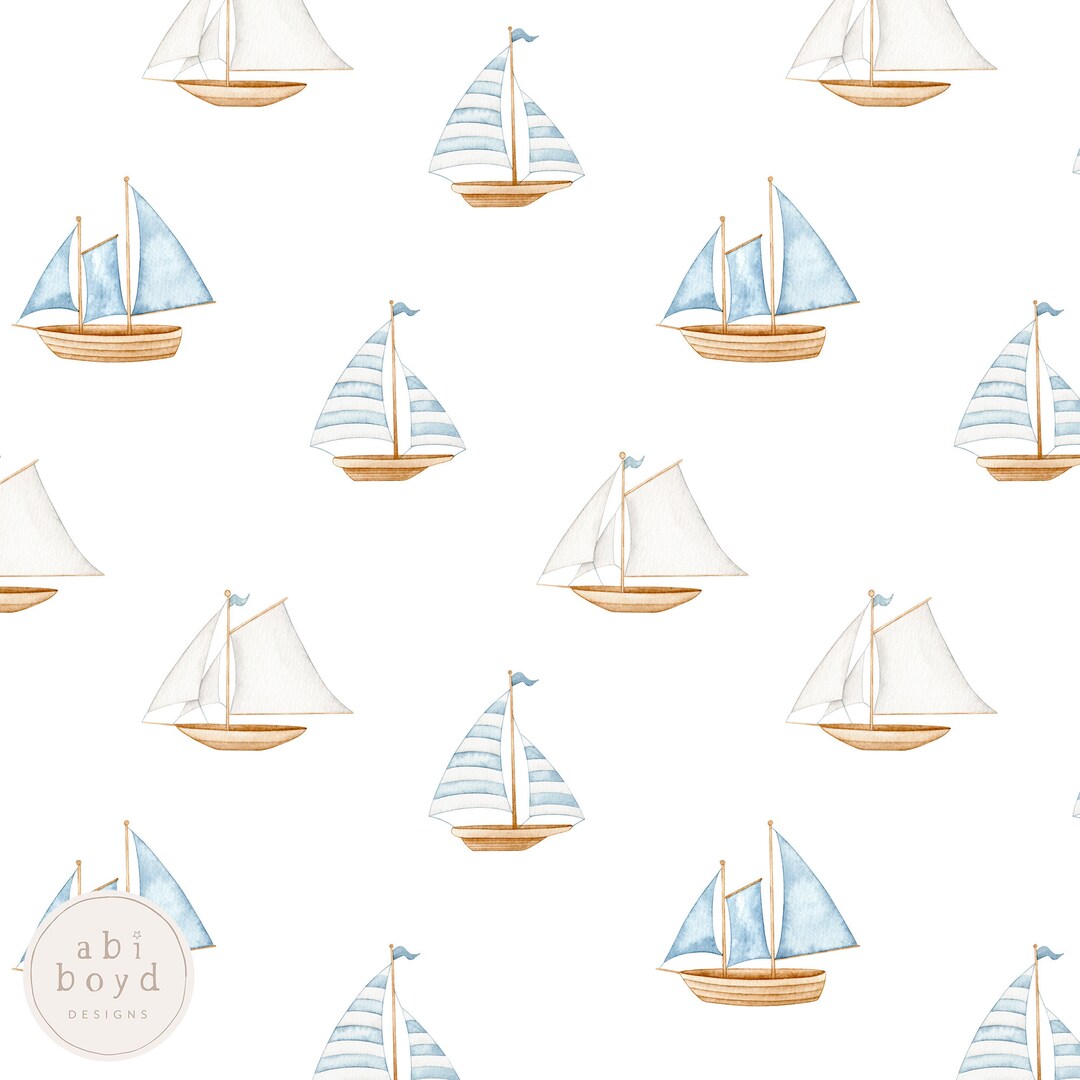 Cute Sail Boat Seamless Pattern, Simple Nautical Fabric Design, Ocean ...