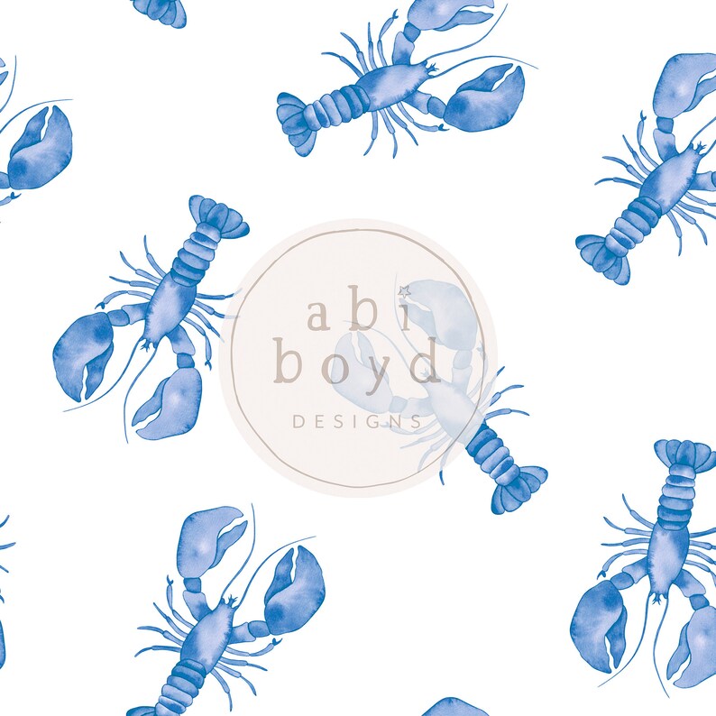 Blue Lobster Seamless Pattern, Watercolor Lobster Repeat, Simple ...