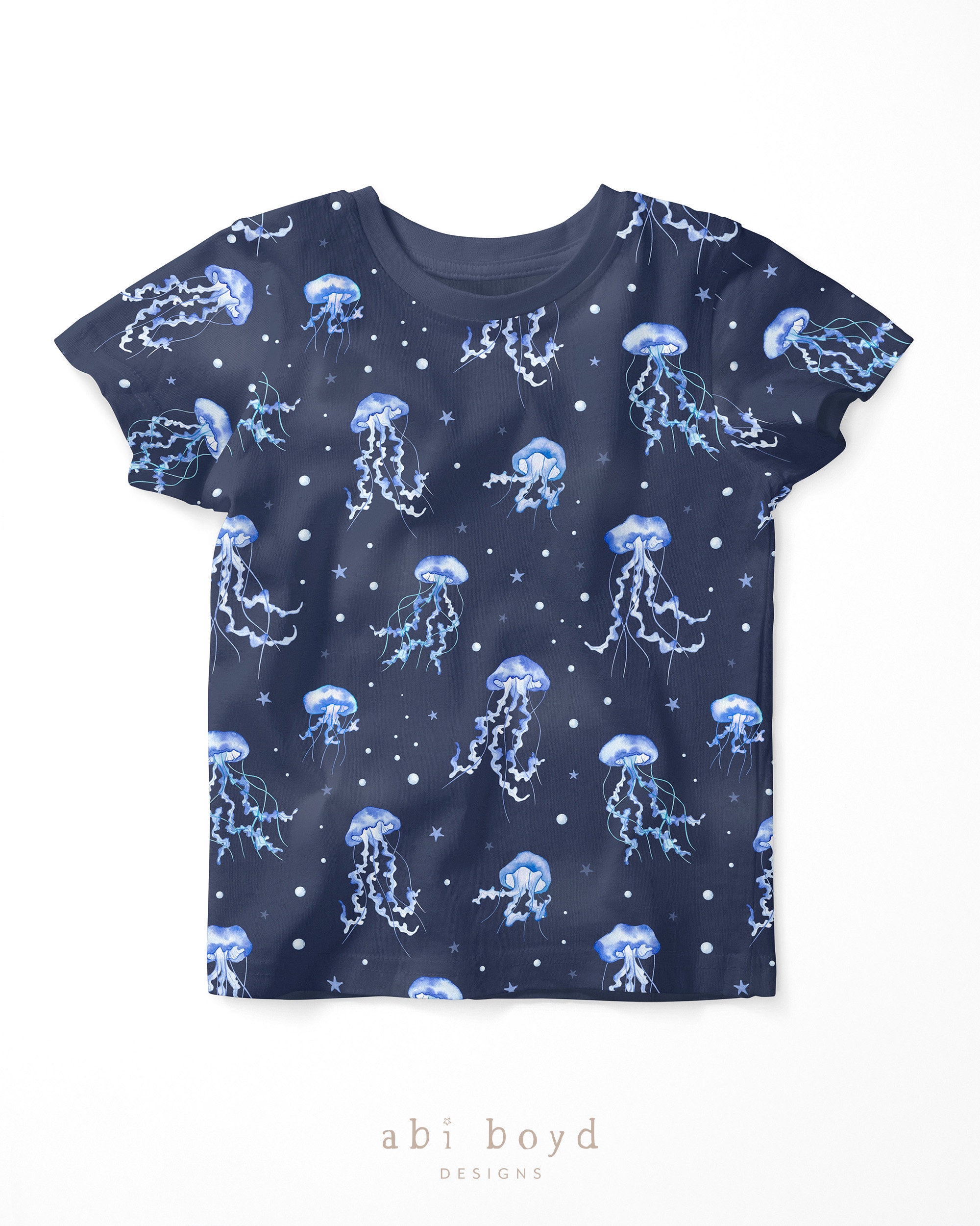 Blue Jellyfish Pattern, Ocean Theme Repeat Tile, Fabric Design, Summer ...