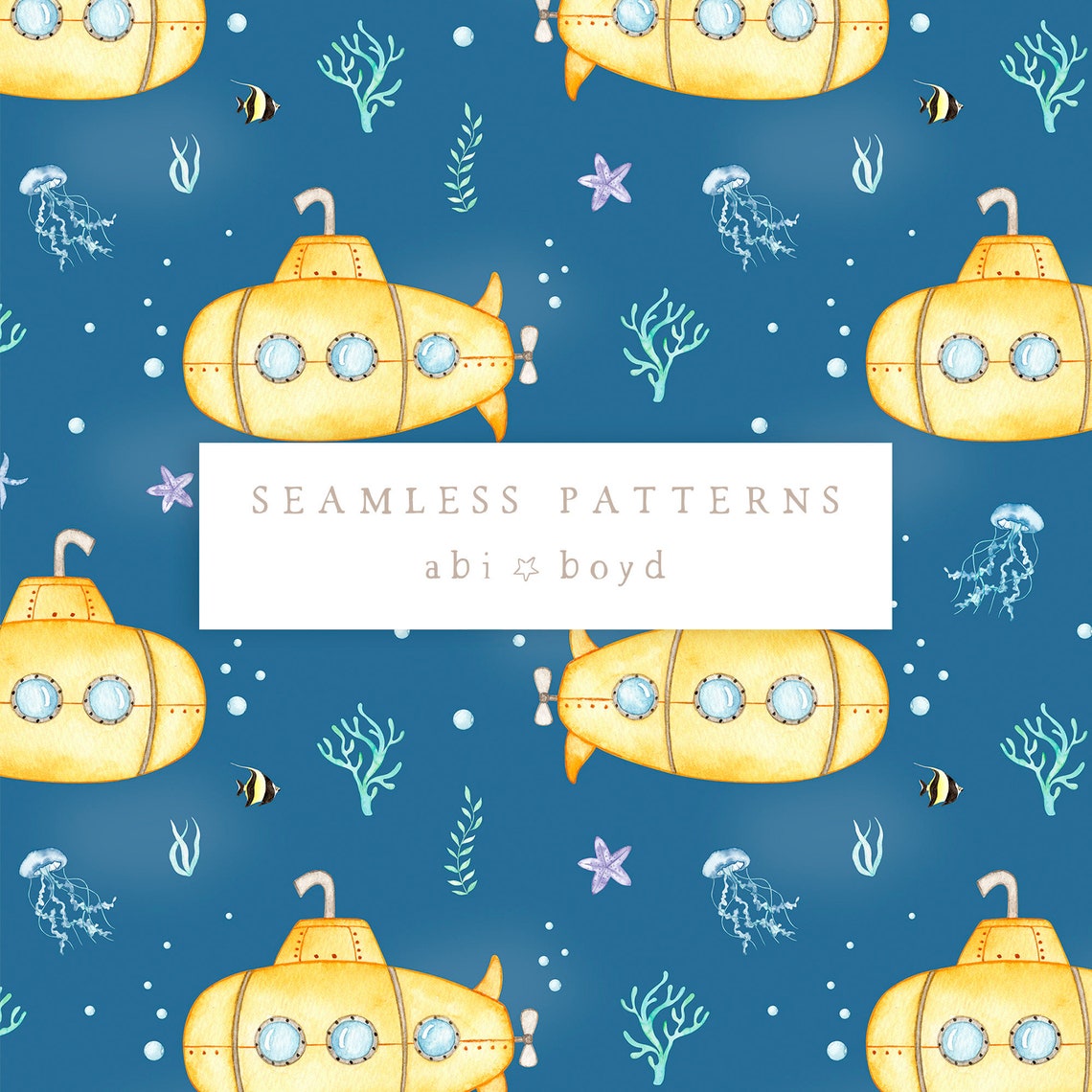 Yellow Submarine Pattern, Nautical Repeat Tile, Fabric Design, Summer ...