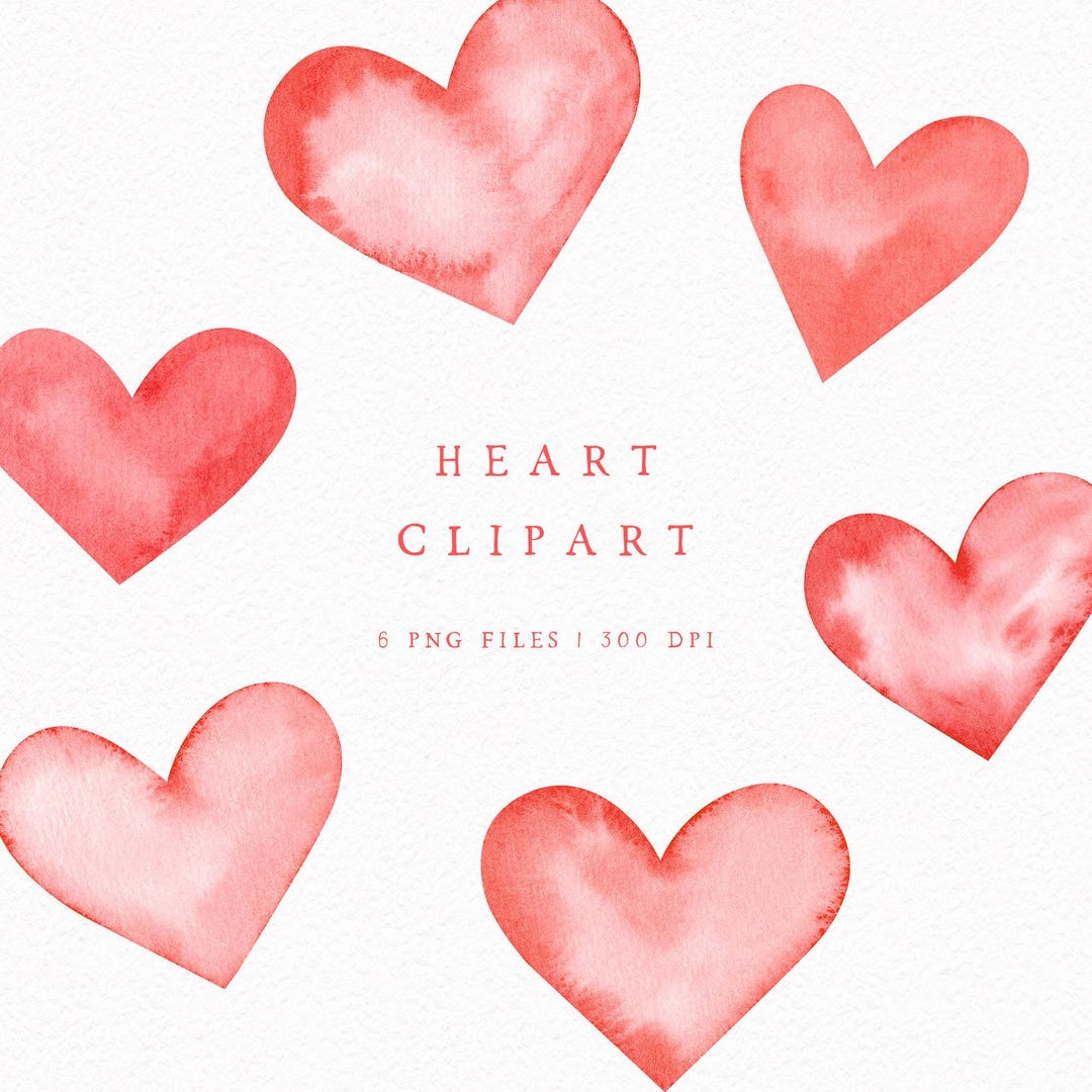 Watercolor Red Hearts Clipart Set, Hand-painted Love Heart Png ...