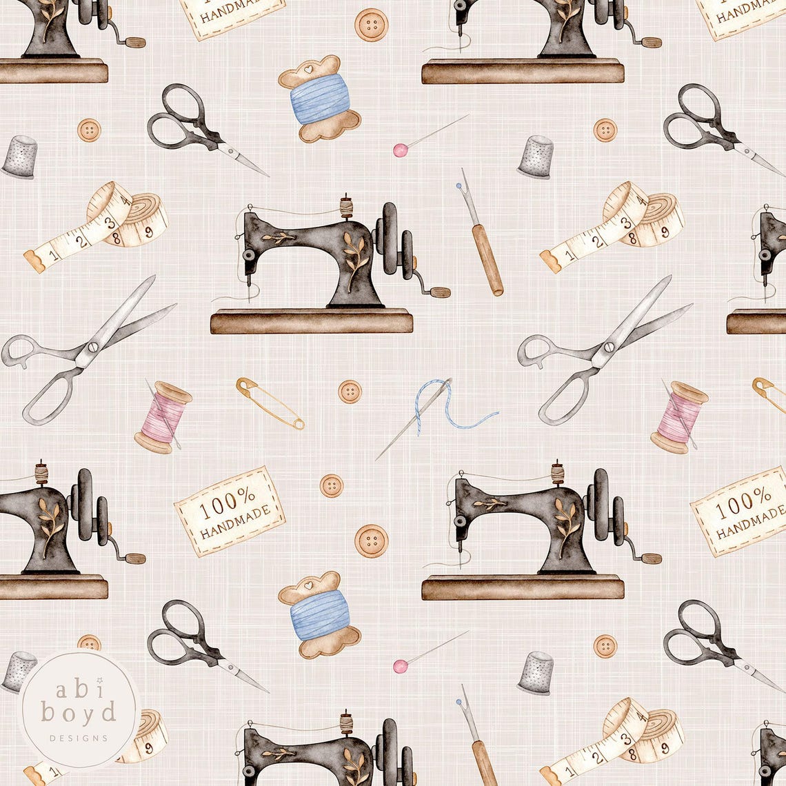 Sewing Seamless Pattern, Vintage Sewing Design for Handmade Businesses ...
