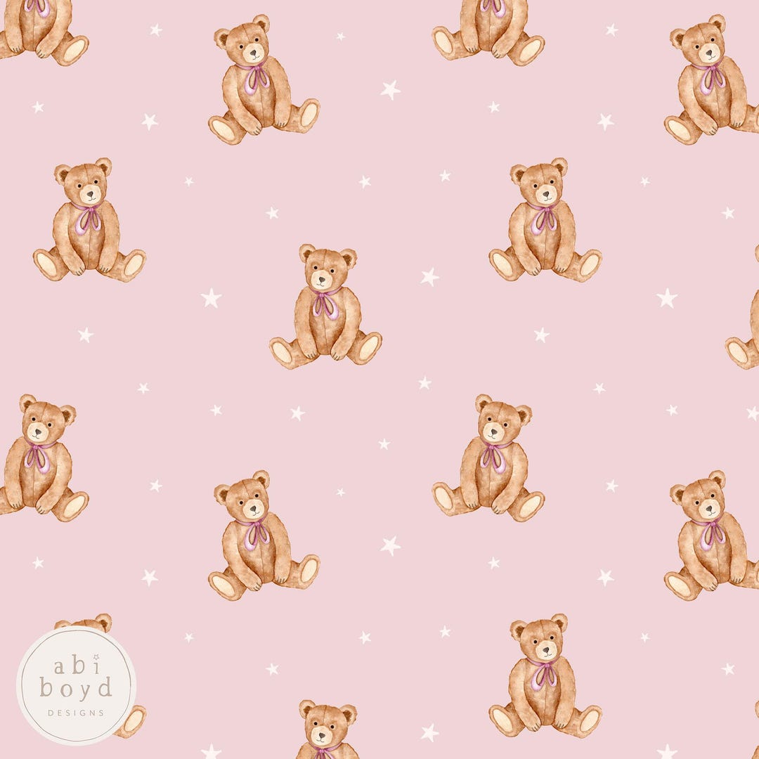Teddy Bear Seamless Pattern, Simple Girls Teddy Repeating Pattern, Baby ...