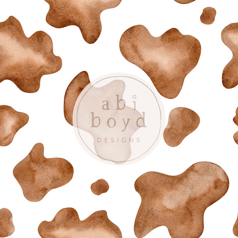 Cow Print Seamless Pattern, Watercolor Brown Cow Hide Repeating Pattern ...