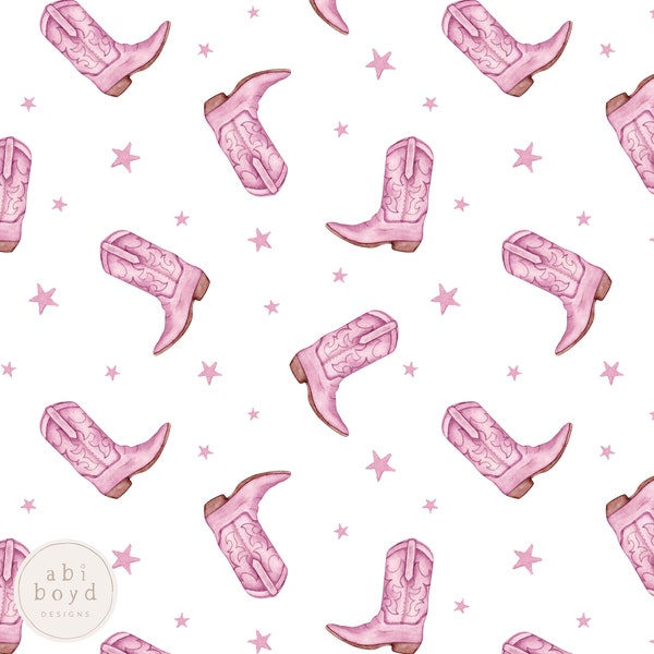 Pink Cowgirl Boots Seamless Pattern, Watercolor Cowgirl Pattern for ...