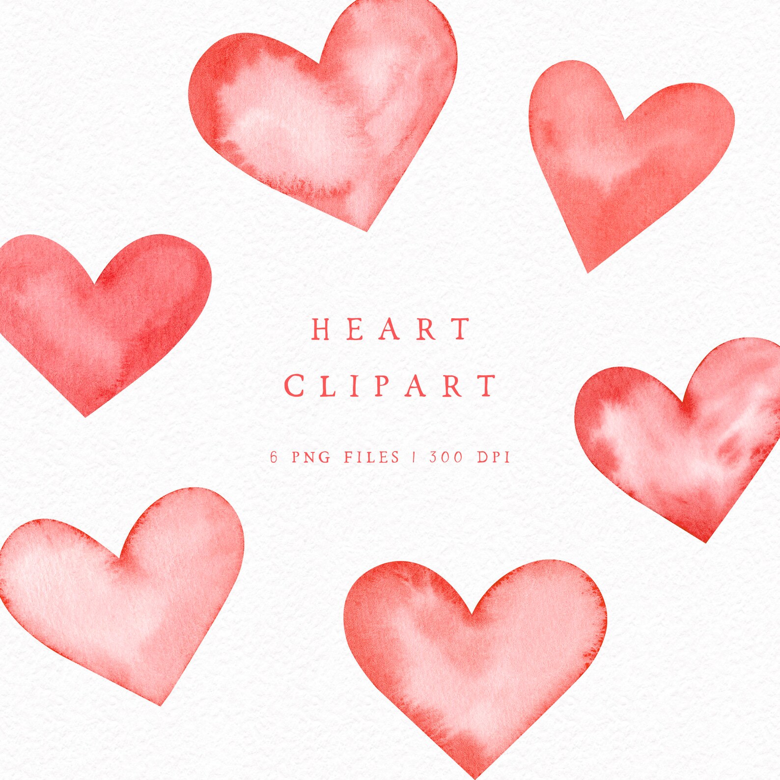 Watercolor Red Hearts Clipart Set, Hand-painted Love Heart Png ...