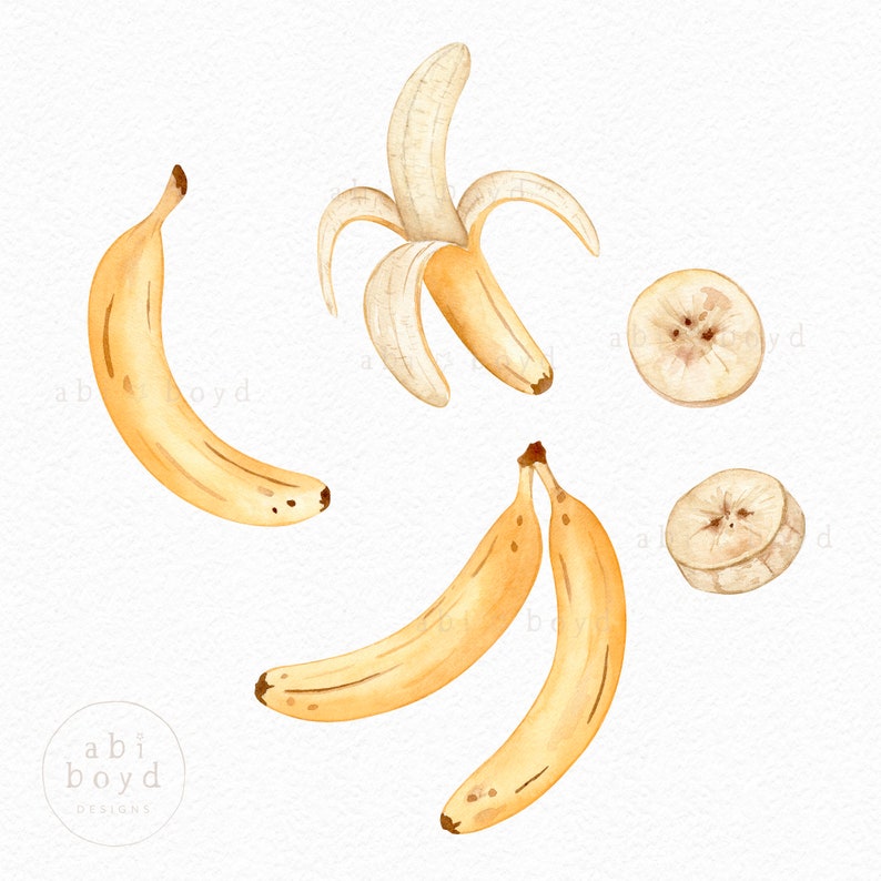 Watercolour Banana PNG, Bananas Clipart Set, Fruit Clipart for Personal ...
