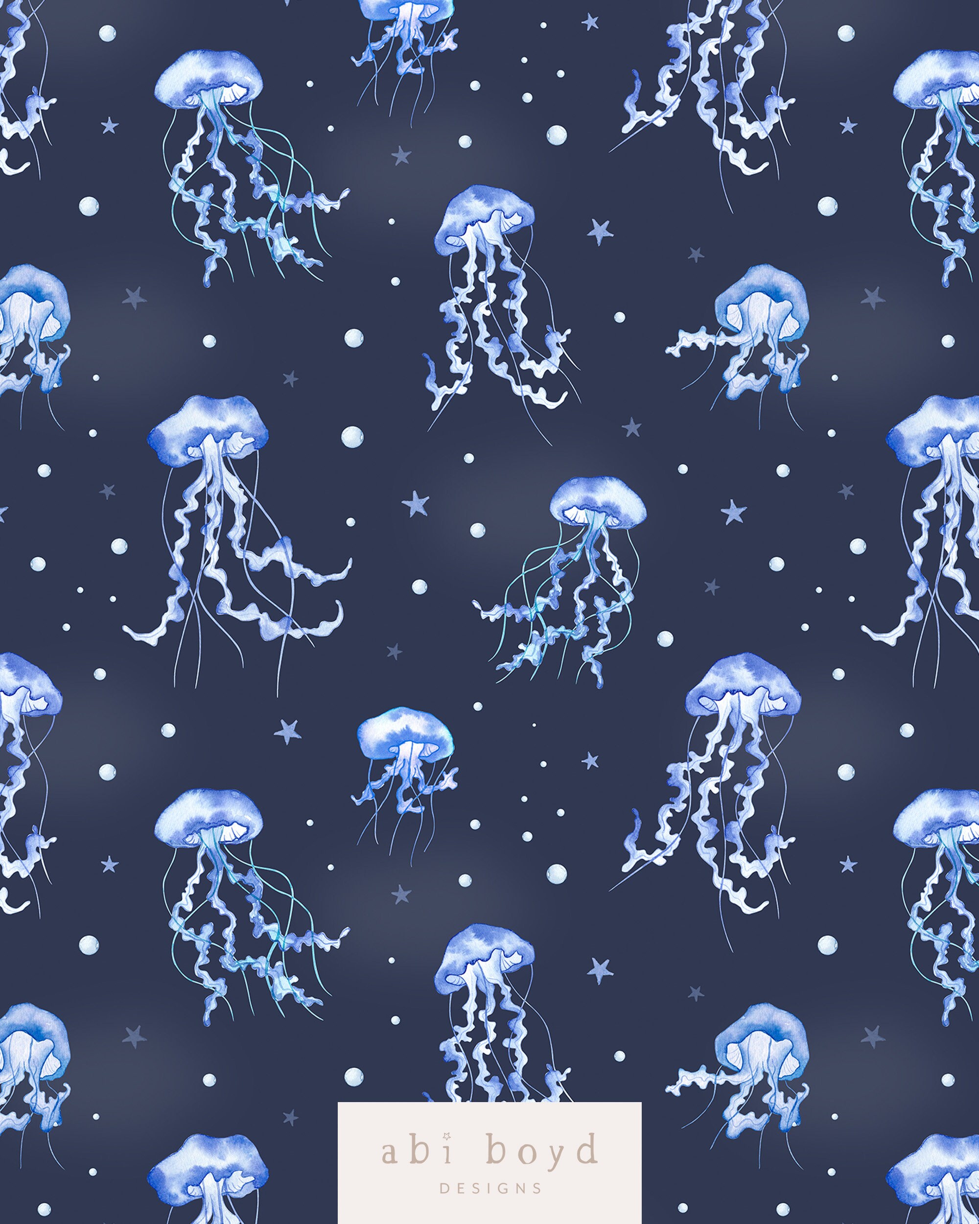 Blue Jellyfish Pattern, Ocean Theme Repeat Tile, Fabric Design, Summer ...