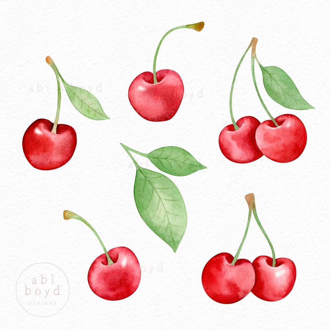 Cherry Clipart, Watercolor Cherry PNG, Hand Painted Cherries, Hand ...