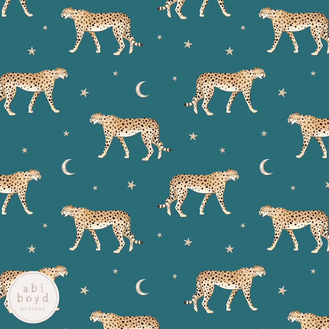 Cheetah Seamless Pattern, Watercolor Cheetah Design, Celestial Repeat ...